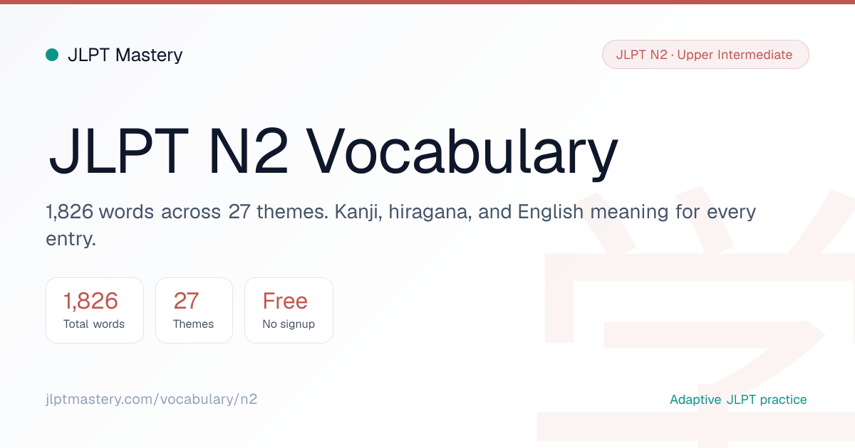 JLPT N2 Vocabulary List - All Words by Theme | JLPT Mastery